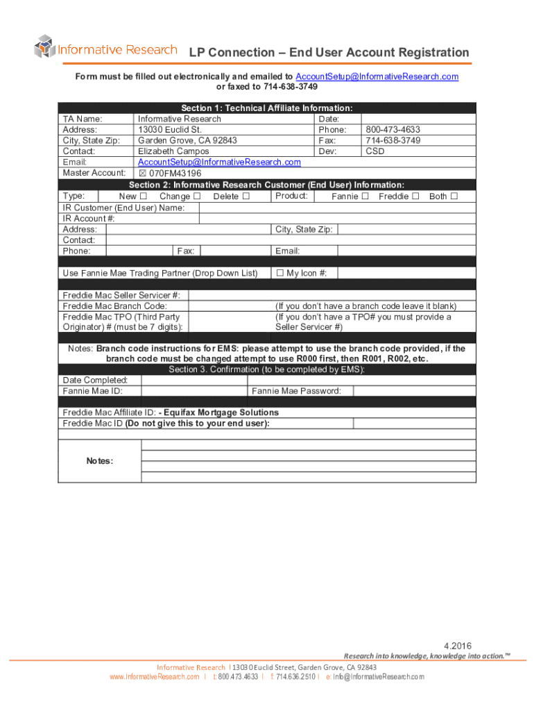 Fillable Online LP ConnectionEnd User Account Registration Fax Email Print - pdfFiller