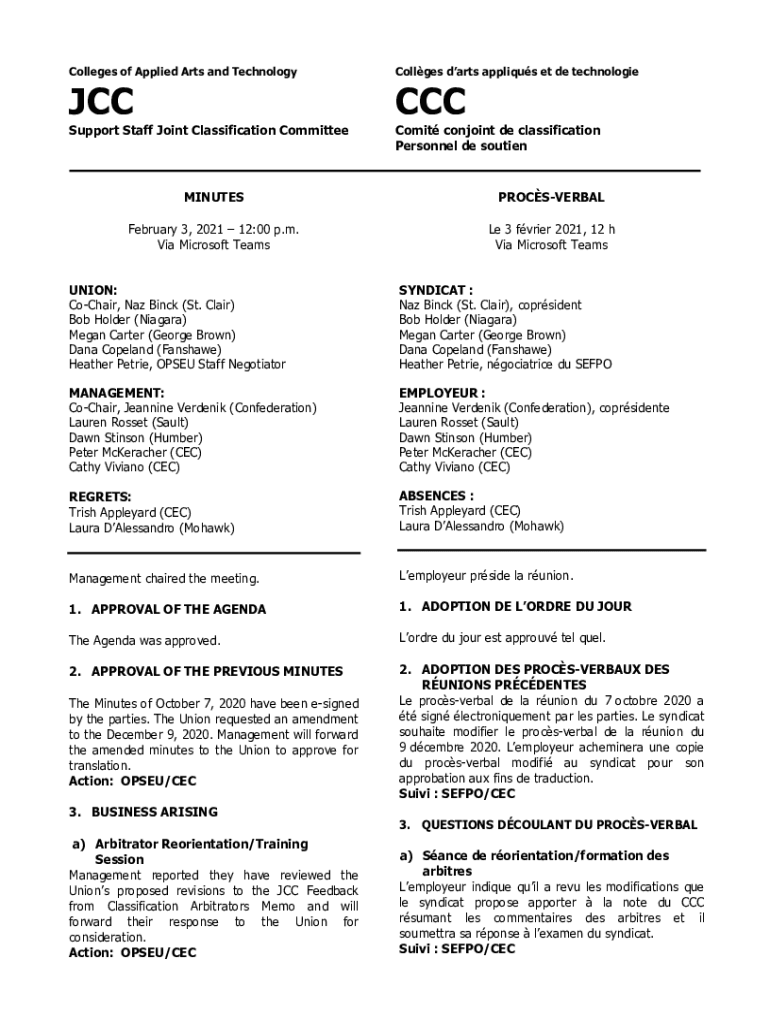 Remplissable En Ligne Comit conjoint de classification Fax Email Imprimer - pdfFiller