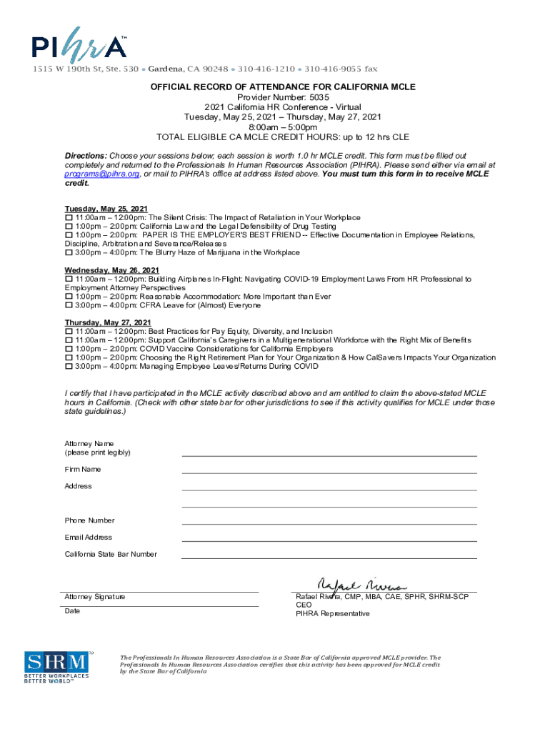 Fillable Online CAHR21 MCLE NCR Form - PHO Copy Fax Email Print - pdfFiller