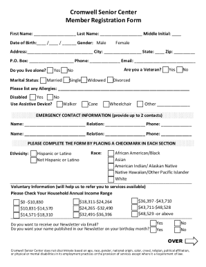 Fillable Online Cromwell Senior Center Member Registration Form Fax ...