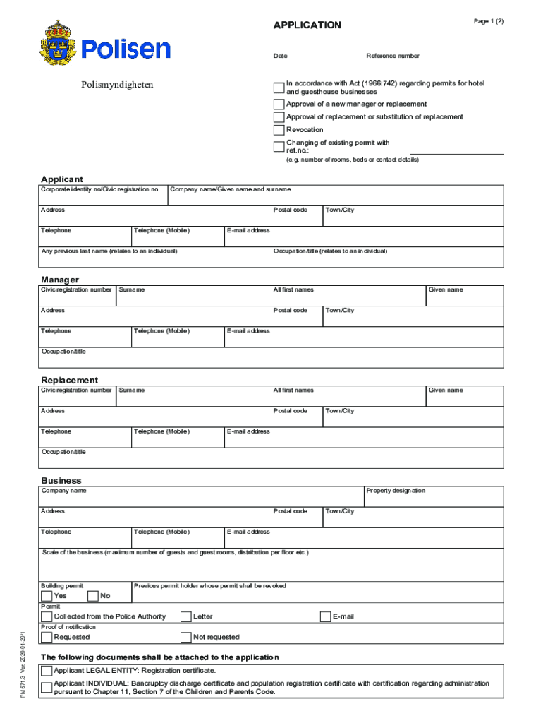 Fillable Online APPLICATION Polismyndigheten Fax Email Print - pdfFiller