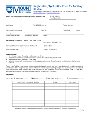 Fillable Online Registration/Application Form for Auditing Student Fax ...