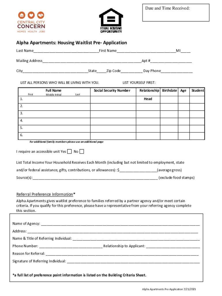 Fillable Online Public Housing Pre-Application - Reading Housing ...
