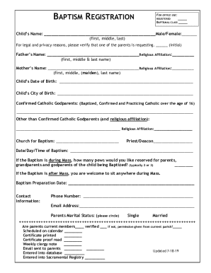 Fillable Online Baptismal Registration Form - San Marco Catholic Church ...