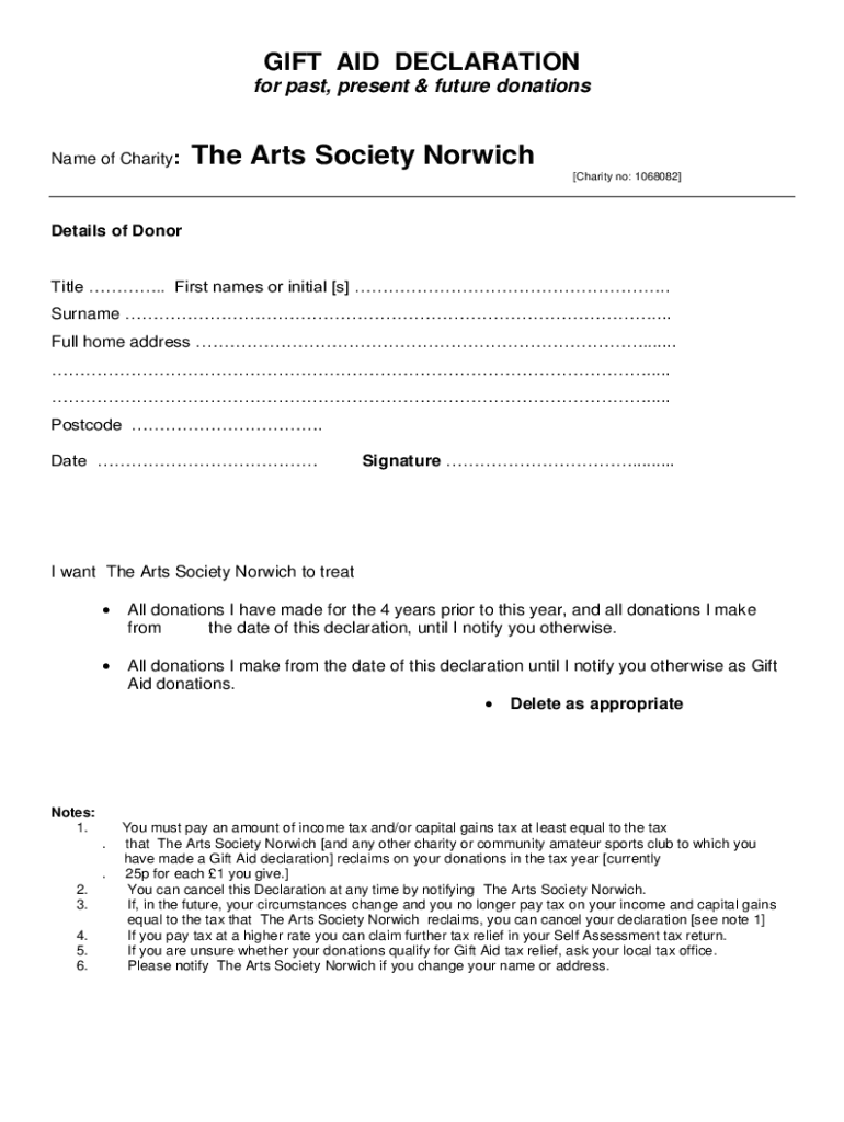 Fillable Online GIFT AID DECLARATION - The Arts Society Fax Email Print ...