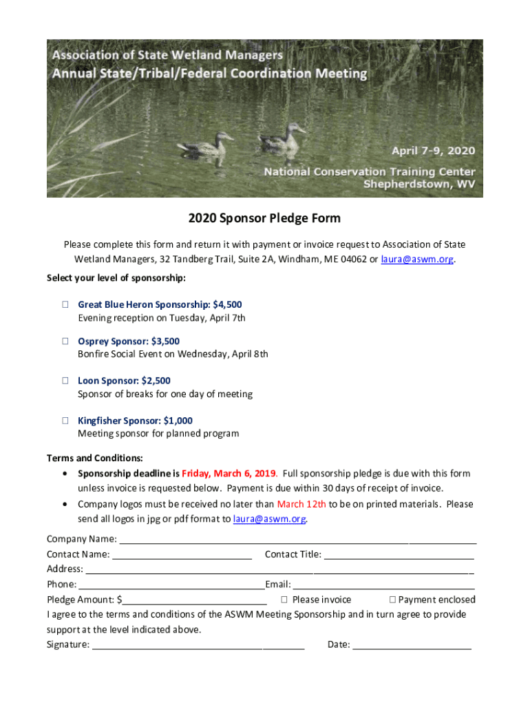 Fillable Online 2020 Sponsor Pledge Form Fax Email Print - pdfFiller