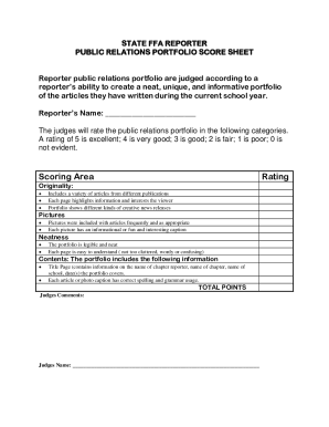 Fillable Online STATE FFA PUBLIC RELATIONS SCRAPBOOK SCORESHEET Fax ...