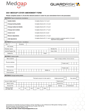 Fillable Online 2021 MEDGAP COVER AMENDMENT FORM Fax Email Print - pdfFiller