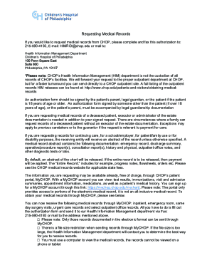 Fillable Online CHOP Primary Care Health Form Requests Fax Email Print ...