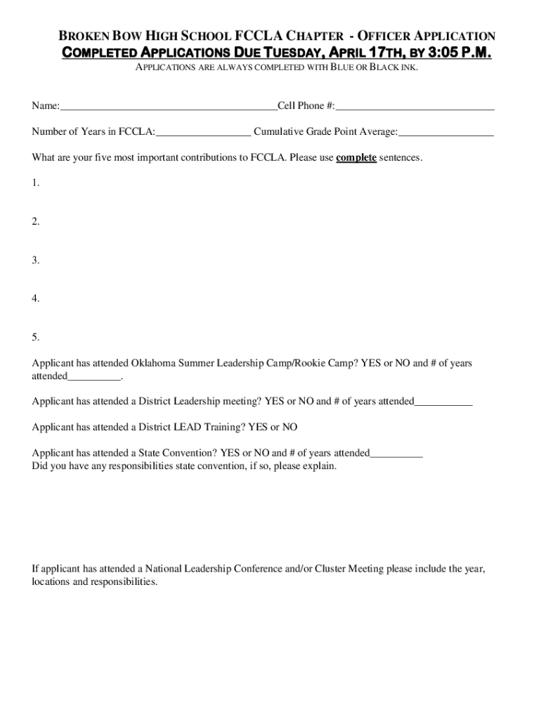 Fillable Online Maple Mountain FCCLA Chapter Officer Commitment Form ...