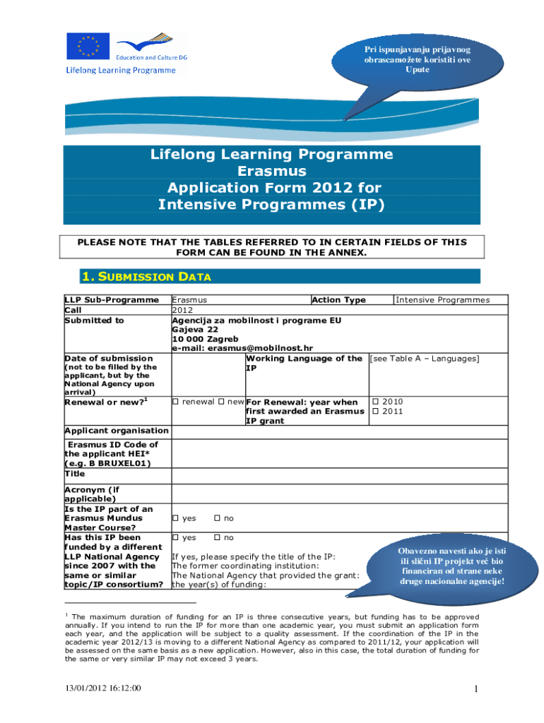 Fillable Online arhiva mobilnost Lifelong Learning Programme Erasmus ...