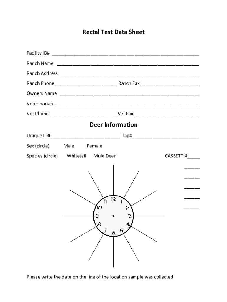 Fillable Online Rectal Test Data Sheet Deer Information Fax Email Print ...