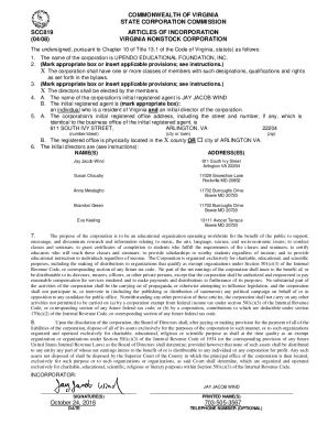 Fillable Online Articles of Incorporation (Form SCC 819) - Virginia ...