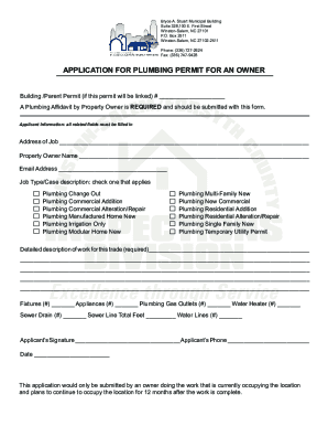 Fillable Online APPLICATION FOR PLUMBING PERMIT FOR AN OWNER Fax Email ...