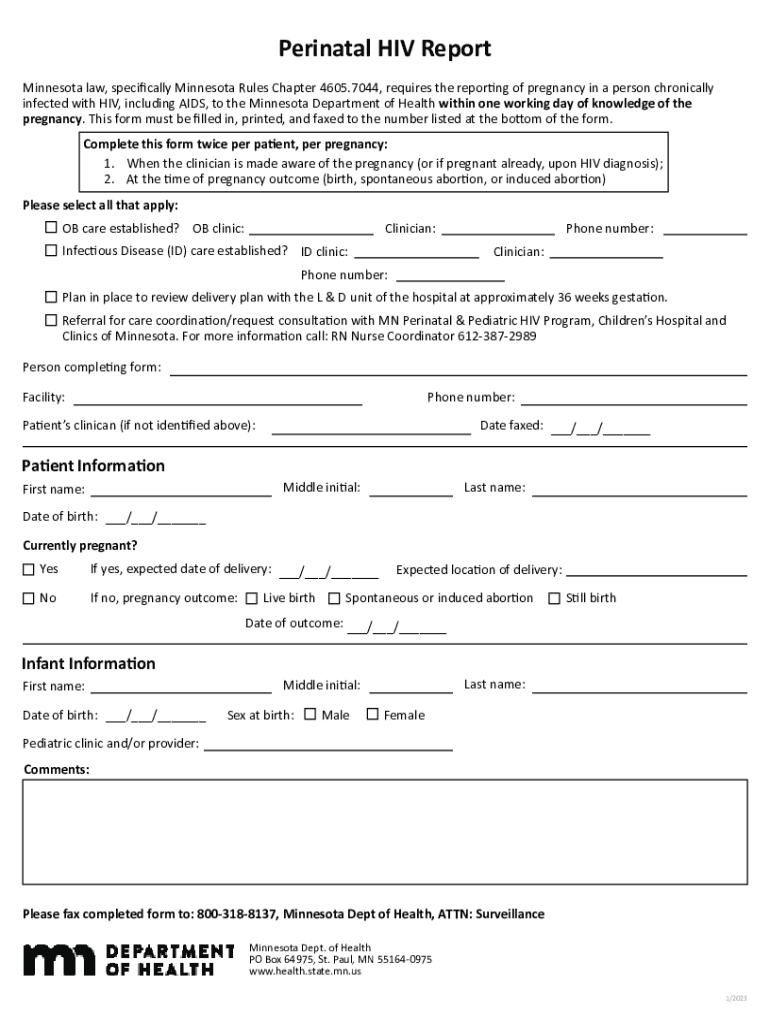 Fillable Online Perinatal HIV Report - Minnesota Department of Health ...