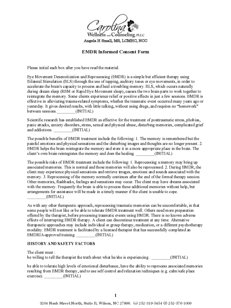 Fillable Online emdr consent form - Total Life Counseling Fax Email Print - pdfFiller
