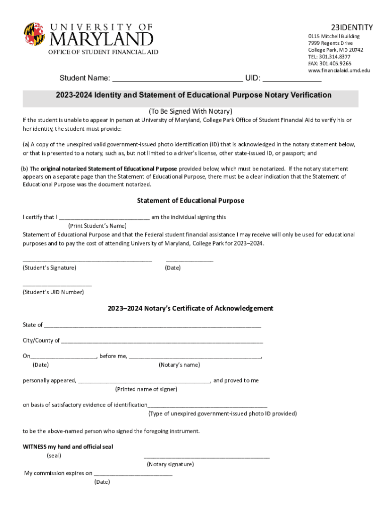 Fillable Online financialaid umd 0115 Mitchell Building Fax Email Print ...