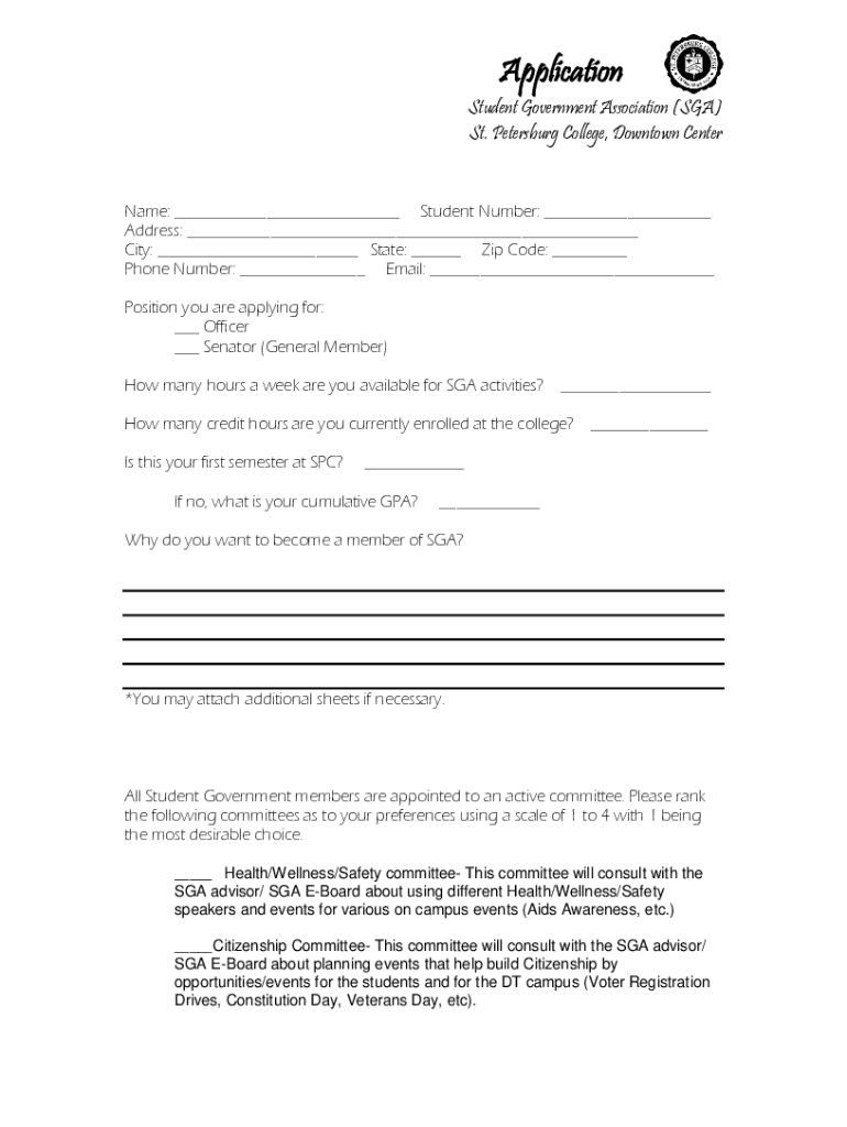 Fillable Online go spcollege Student Government Association (SGA ...