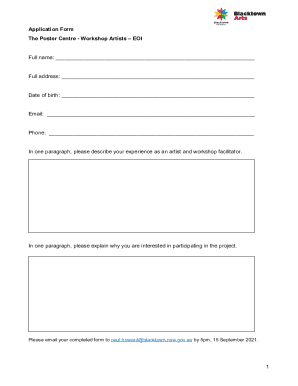Fillable Online 1 Application Form The Poster Centre - Blacktown Arts ...