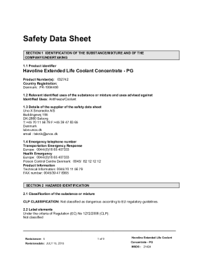 Fillable Online SAFETY DATA SHEET ANTIFREEZE - Farnell Fax Email Print ...