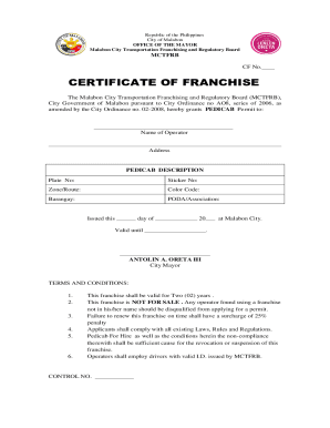 Fillable Online malabon gov certificate of franchise - Malabon Fax ...