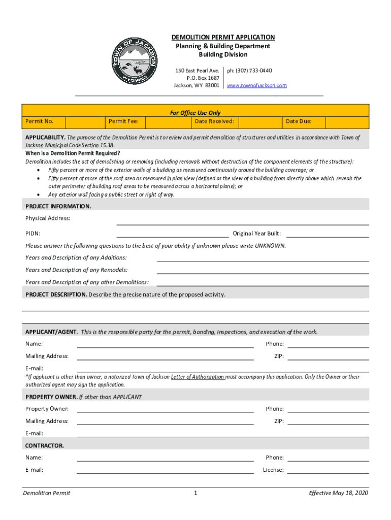 Fillable Online DEMOLITION PERMIT APPLICATION Planning & Building ... Fax Email Print - pdfFiller