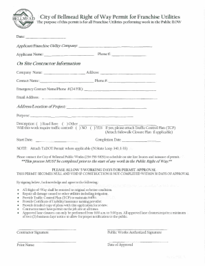 Fillable Online City of Bellmead Right of Way Permit for Franchise Utilities Fax Email Print ...