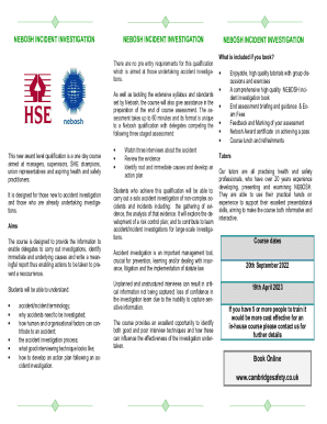 Fillable Online NEBOSH HSE Introduction to Incident Investigation ...