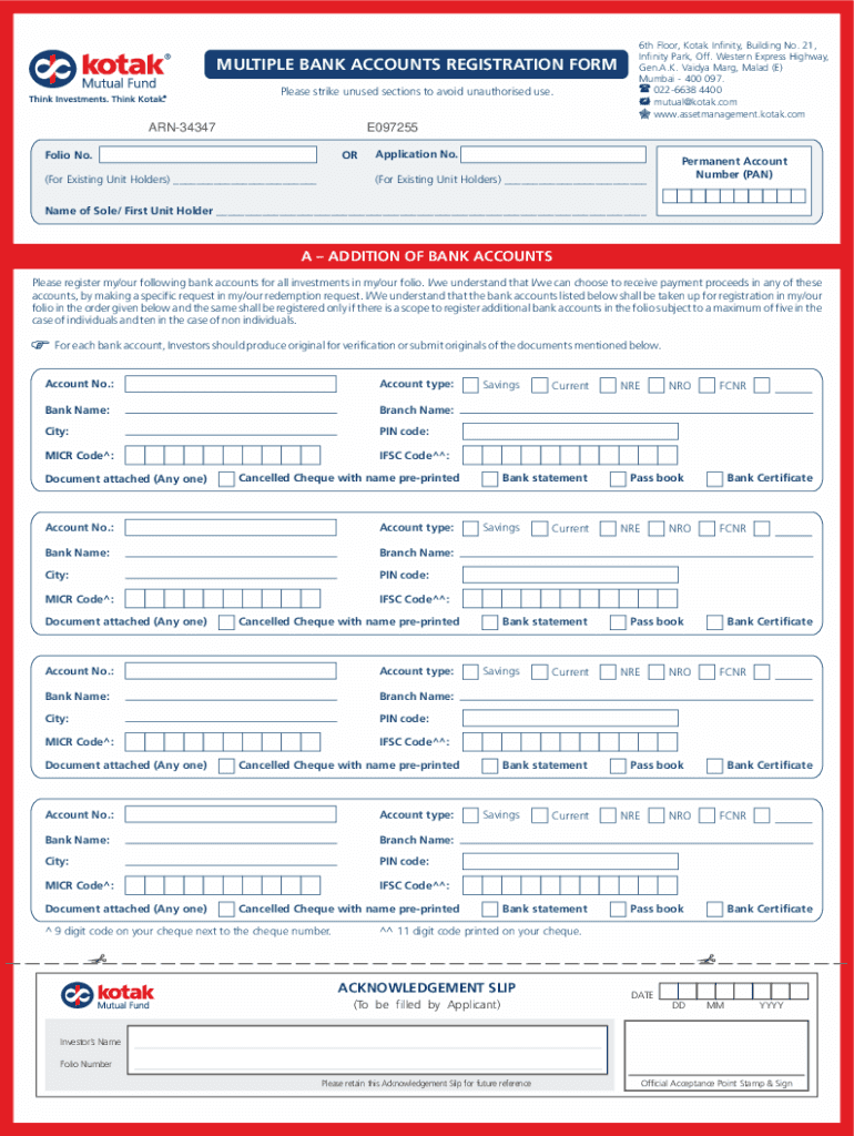 Fillable Online Multiple Bank Accounts Registration Form Fax Email ...
