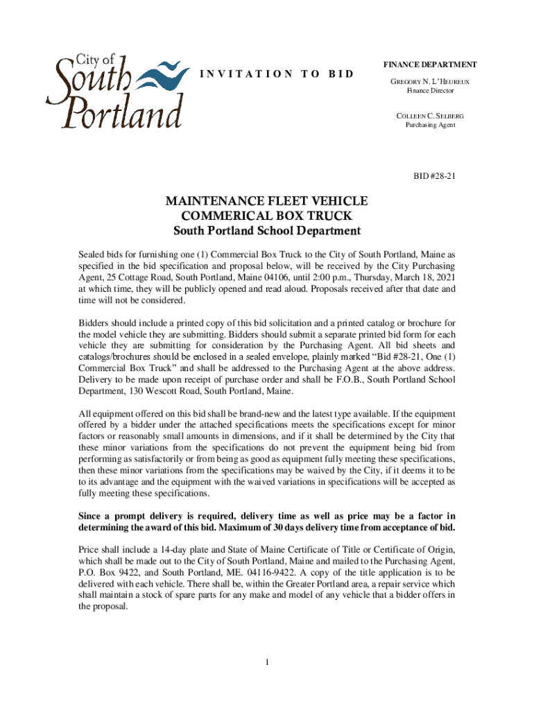 Fillable Online MAINTENANCE FLEET VEHICLE COMMERICAL BOX TRUCK ... Fax Email Print - pdfFiller