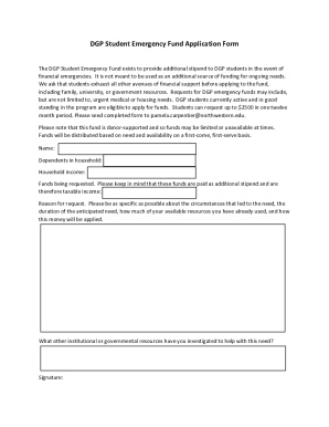 Fillable Online DGP Student Emergency Fund Application Form Fax Email ...