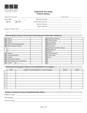 Fillable Online Highlands Oncology Patient History Fax Email Print ...