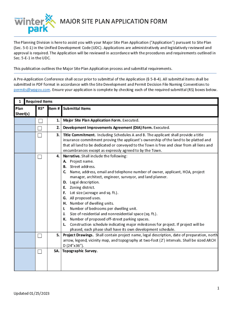 Fillable Online MAJOR SITE PLAN APPLICATION FORM - Town of Winter Park Fax Email Print - pdfFiller