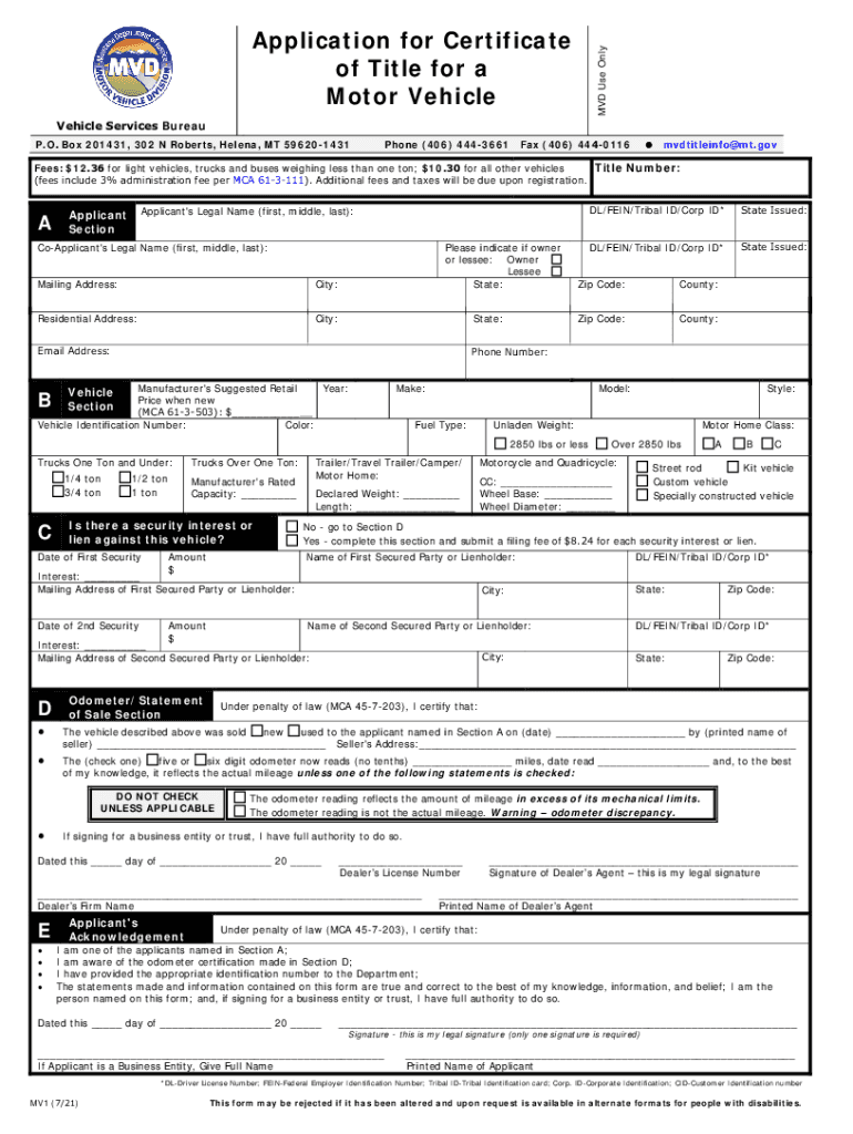 Fillable Online Application for Break/Bond Title - Roosevelt County ...