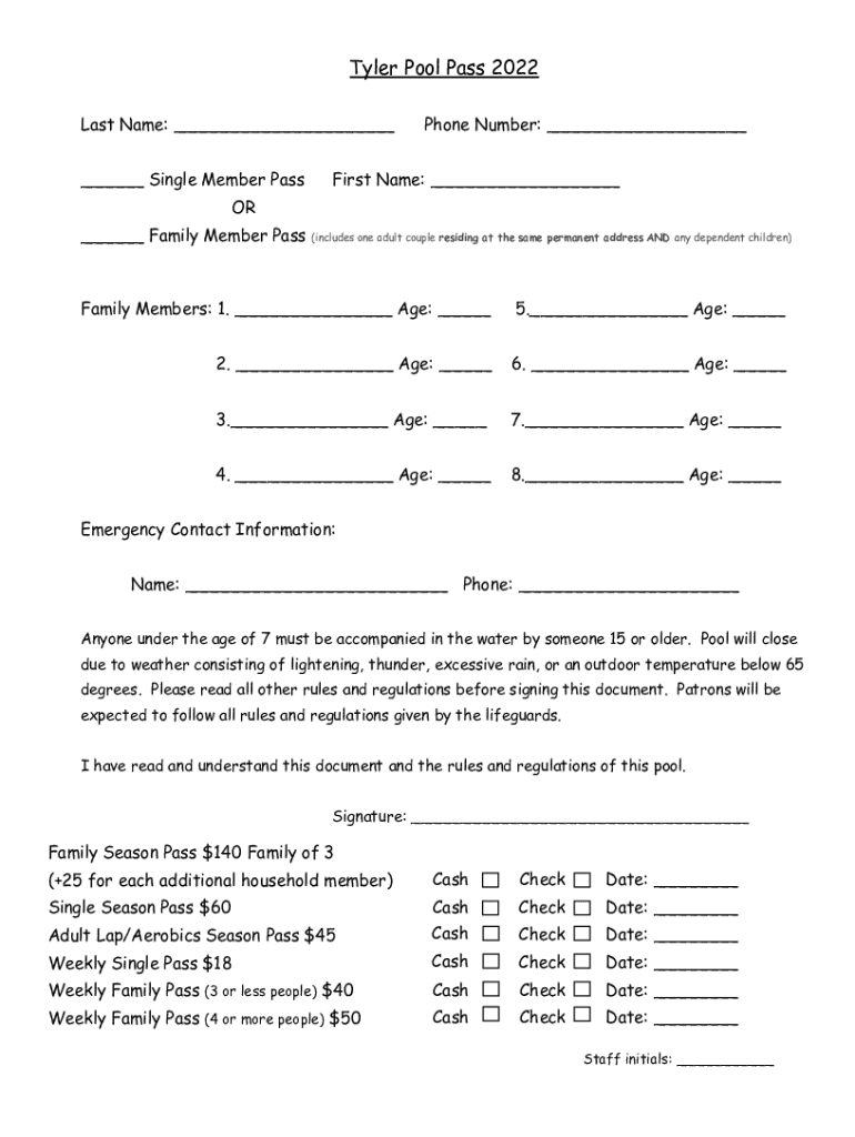 Fillable Online UT Tyler Recreational Sports - HPCFitnessAquatics, Pool ...