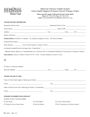 Fillable Online Memorial Hermann Health System Home Health Negative ...