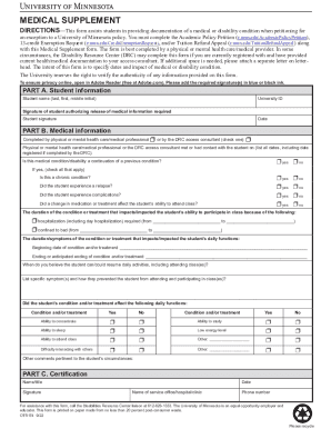 Fillable Online onestop umn MEDICAL SUPPLEMENT - OnestopUmn Fax Email ...