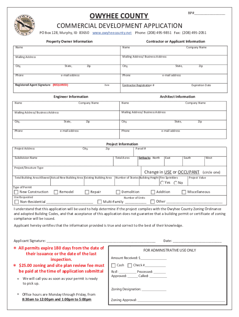 Fillable Online commercial development application - Owyhee County Fax ...