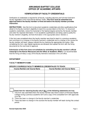 Fillable Online Verification of Faculty Credentials - Arkansas Baptist ...