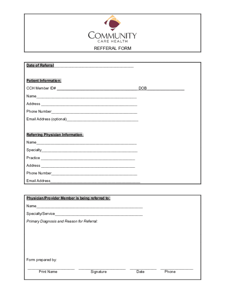Fillable Online REFFERAL FORM - Community Care Health Fax Email Print ...