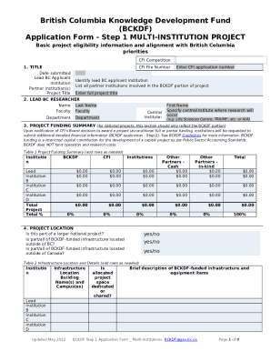 BCKDF Application Multi Institution Project Doc Template | pdfFiller