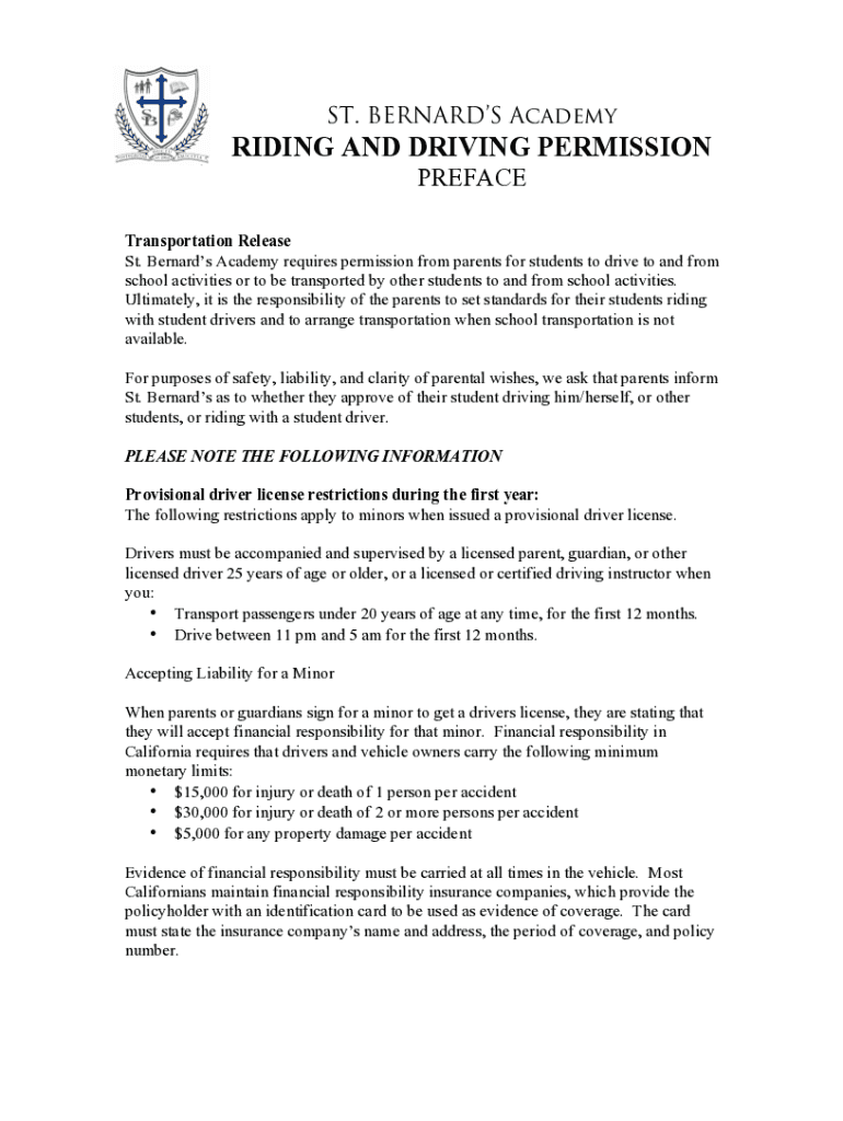 Fillable Online riding and driving permission.doc Fax Email Print ...