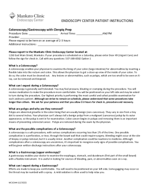Fillable Online Colonoscopy or Colonoscopy Endoscopy Clenpiq Procedure ...