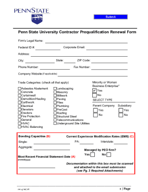 Fillable Online opp psu Penn State University Contractor ...