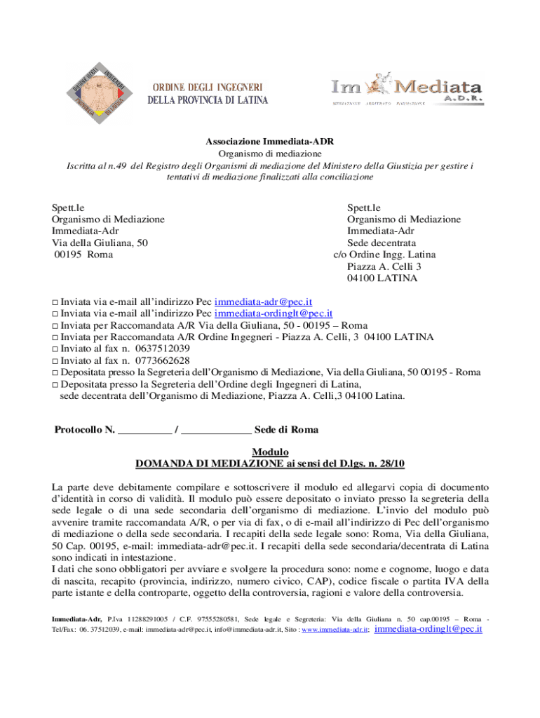 Compilabile Online Istanza di mediazione. Fax Email Stampa - pdfFiller