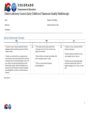 Fillable Online Early Childhood Classroom Quality Walkthrough Form Fax ...