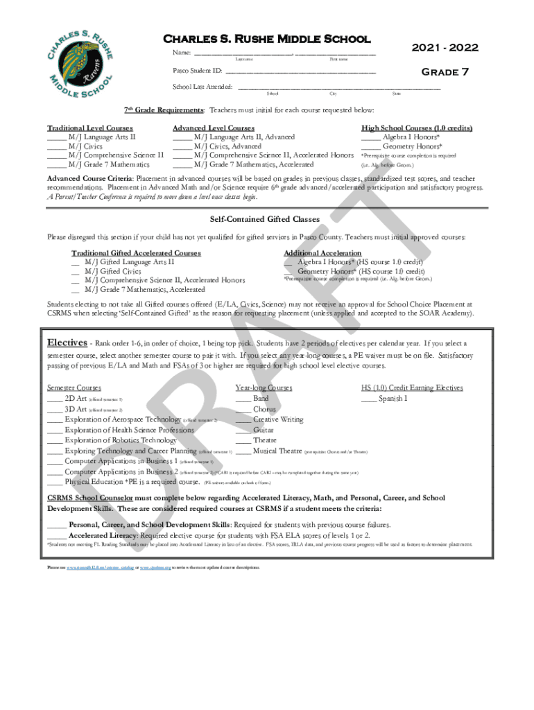 Fillable Online csrms pasco k12 fl 6th Grade Course Card - Charles S. Rushe Middle School Fax ...