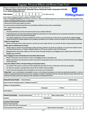 Fillable Online Baggage, Personal Effects and Money Claim Form Fax ...