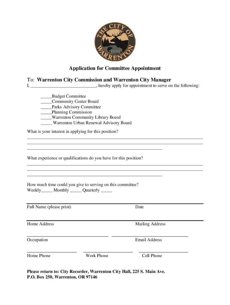 Fillable Online Application for Committee Appointment Fax Email Print ...