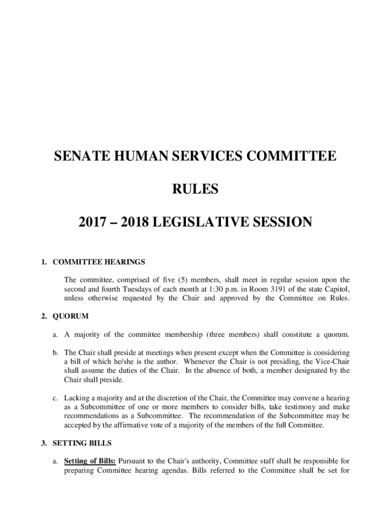 Fillable Online FINAL Senate Human Services Committee Rules 2017-2018 Fax Email Print - pdfFiller